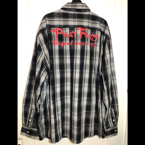 Phat Farm | Shirts | Phat Farm Men Plaid Button Up Logo Patches Shirt ...